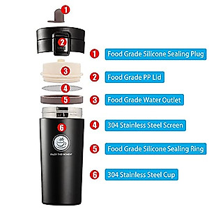 Stainless Steel Water Bottle Vacuum Insulated travel Coffee Cup with Flip Lid wide mouth Double Walled leak proof flask keeps Hot & Cold 12 Hours BPA Free 13oz(Black)