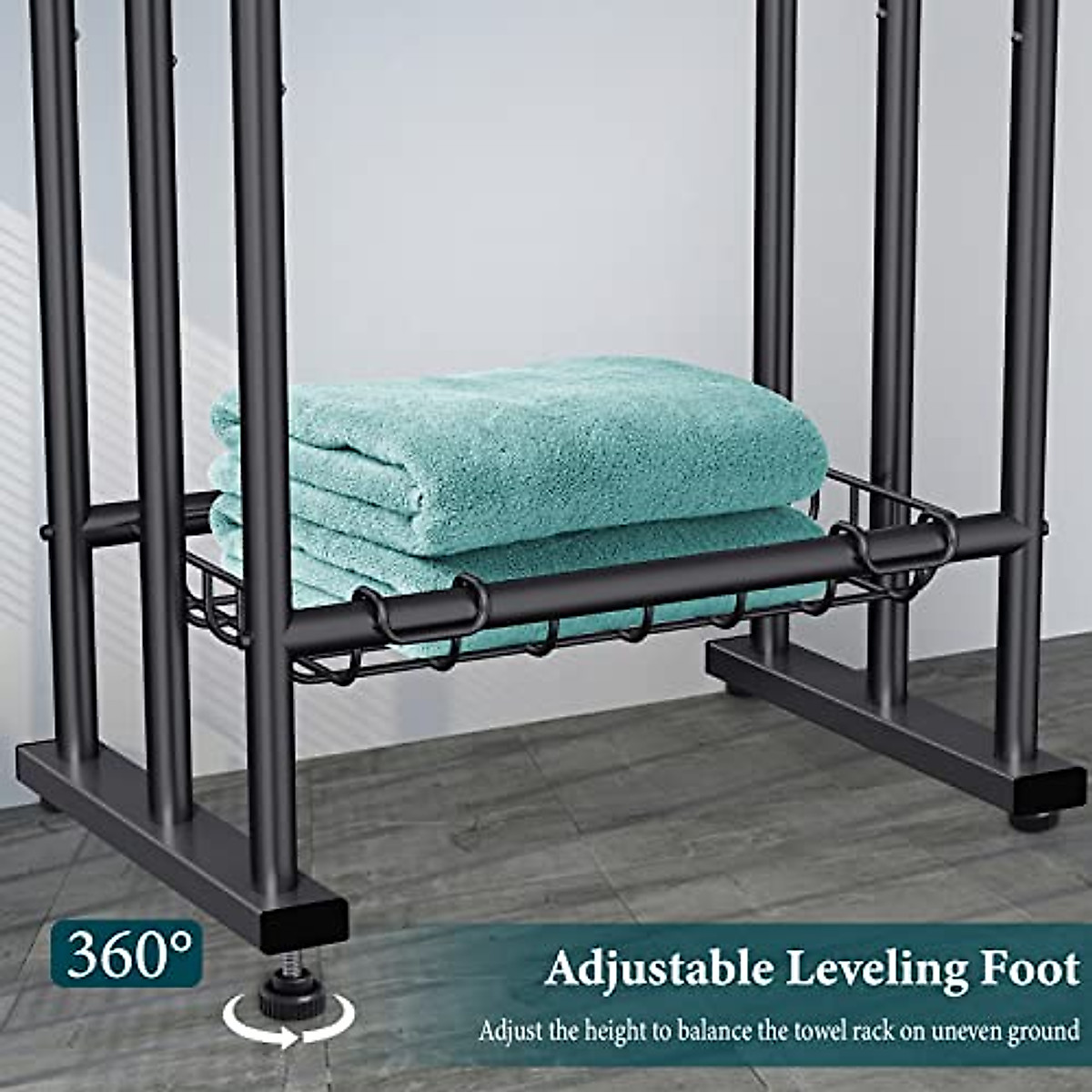 Kayfia 40" H Free Standing Towel Rack, 3 Tier Alloy Steel Towel Rack Stand with Basket, Blanket Drying and Display Rack for Oversized Bath Towels Bathroom Accessories, Next to Tub or Shower (Black)