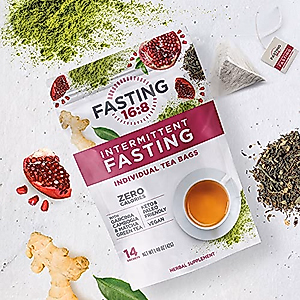 Fasting 16:8 Intermittent Fasting Individual Tea Bags - 0 Sugar - 0 Calories - Vegan - Gluten & Diary Free - 14 Count - Pantry Friendly, Brown