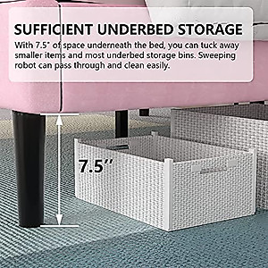 Twin Size Fabric Upholstered Platform Bed Frame with Button Tufted Stitched Headboard, Mattress Foundation with Metal Wood Slat Support, No Box Spring Needed, Noise Free Design, Easy Assembly, Pink