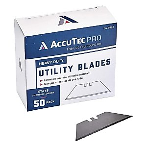AccuTec Pro 2-Notch Utility Knife Blades with Dispenser - Precision Made with High Carbon Steel for Extra Durability - 50 Pack - APBL-8022