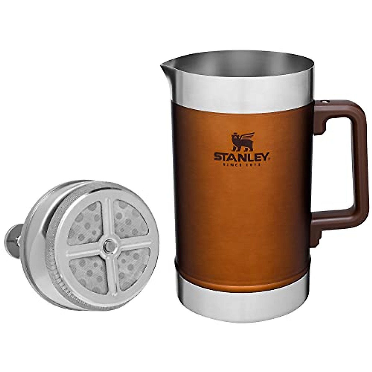 Stanley French Press 48oz with Double Vacuum Insulation, Stainless Steel Wide Mouth Coffee Press, Large Capacity, Ergonomic Handle, Dishwasher Safe, Maple