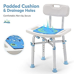 OasisSpace Heavy Duty Shower Chair with Back 500lb, EVA Padded Bath Seat with Height Adjustable Tube- Medical Tool Free Anti-Slip Shower Bench Bathtub Stool for Elderly, Senior, Handicap & Disabled