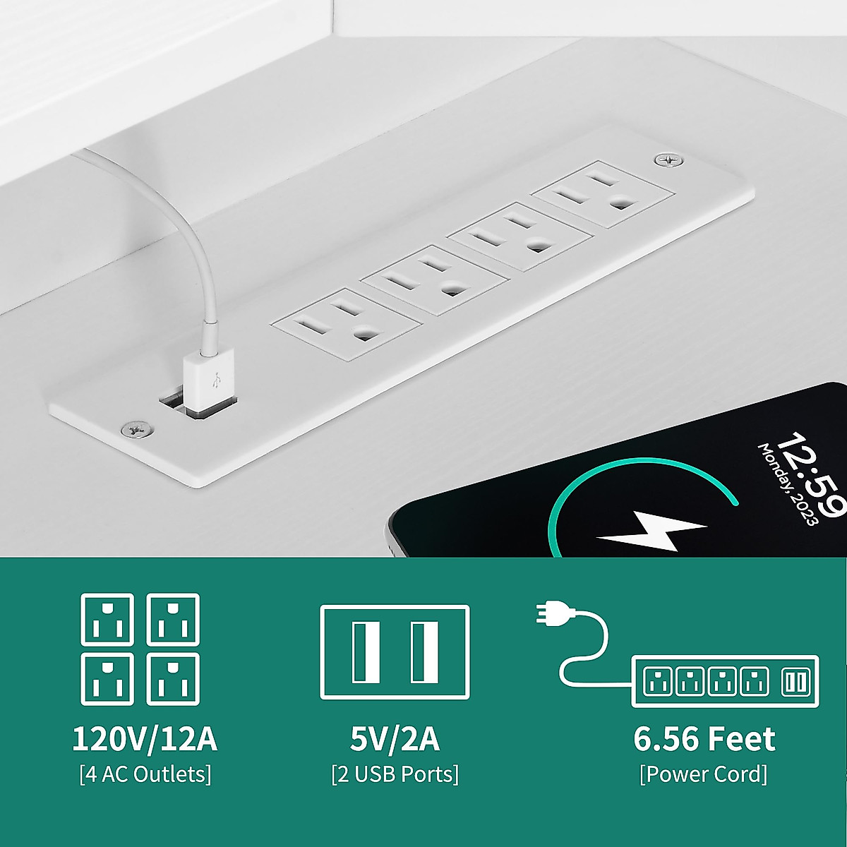 YITAHOME L Shaped Desk with Drawers, 60” Computer Desk with Power Outlets & Lift Top, Home Office Desk with File Cabinet & LED Lights, Height Adjustable Desk, White