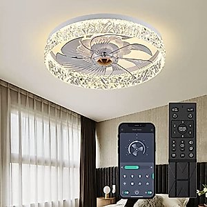 Fszdorj 2023 Upgraded Ceiling Fan F098 White Ceiling Fans with Lights App & Remote Control, Timing & 3 Led Color Led Ceiling Fan, 6 Wind Speeds Modern Ceiling Fan for Bedroom, Living Room, Small Room