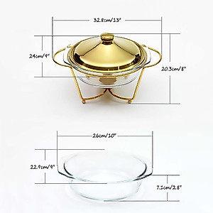 JYHCD Glass Chafing Dish Buffet Set, with Stainless Steel Lid and Holder, Round Food Warming Tray, for Buffet, Wedding, Parties, Banquet, Catering Events,Silver,2L