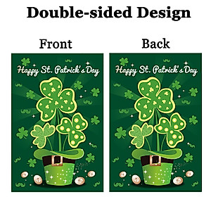 CAVLA Happy St. Patrick's Day Garden Flag Shamrock Leprechaun Hat Decorative Irish Yard Flags Double Sided 12 x 18 Inch Saint Patrick's Day Lucky Day Outdoor Garden Lawn Farmhouse Decorations