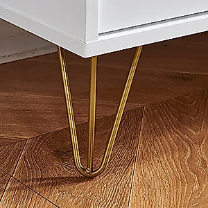 White Modern Kitchen Storage Cabinet Cupboard with Golden Line, Buffet Console Table Cupboard with 1 Door and 3 Drawers for Living Room Dining Room Entry Hallway, Credenza Sideboard Buffet Organizer