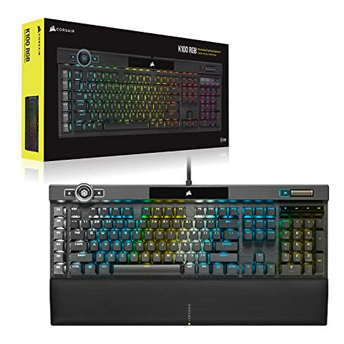 Corsair K100 RGB Mechanical Wired Gaming Keyboard - Cherry MX Speed Switches - PBT Double-Shot Keycaps - Elgato Stream Deck and iCUE Compatible - QWERTY NA Layout - Black,Silver