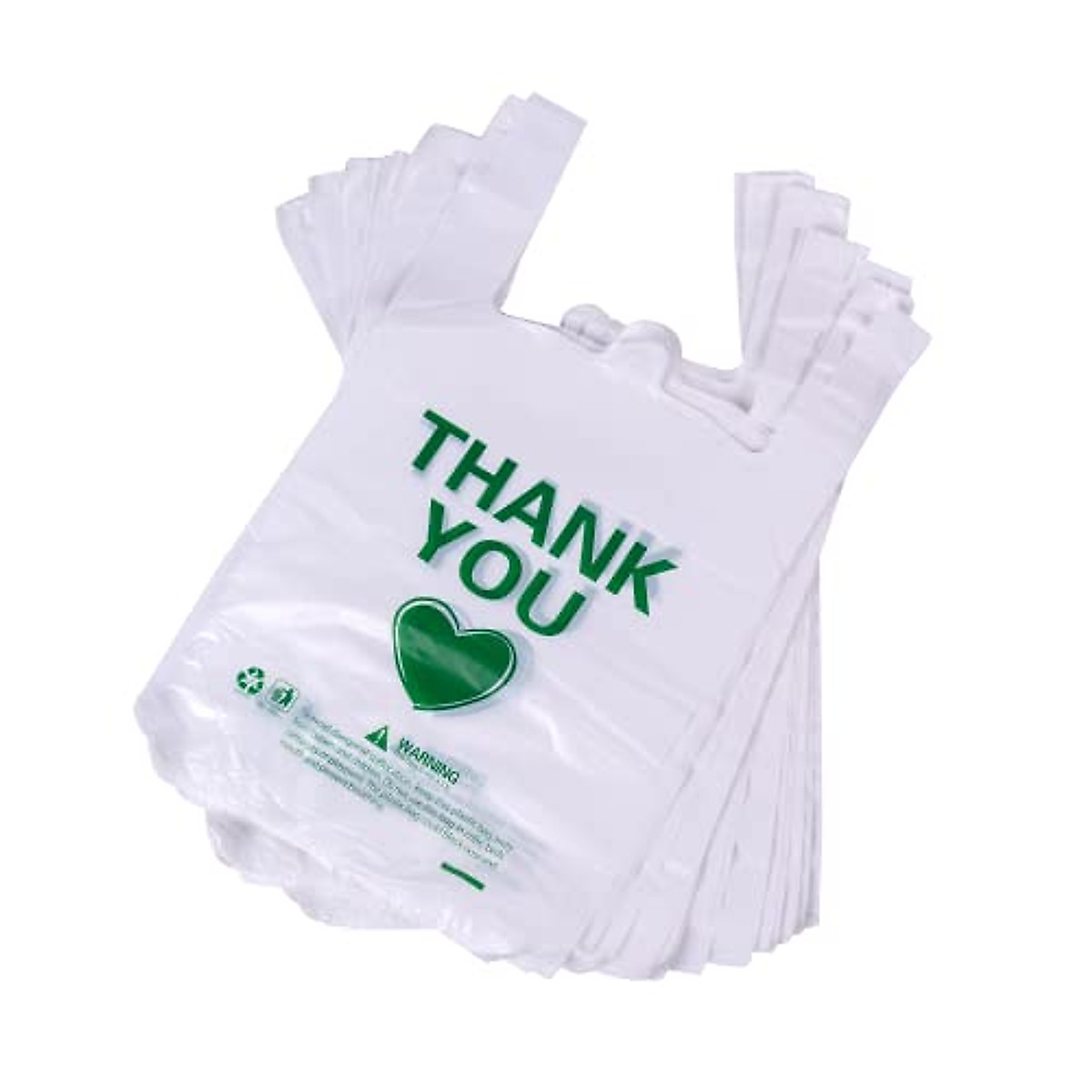 ysmile Plastic Grocery Bag Thank You Reusable T Shirt Plastic Merchandise Bag for Small Business Food To Go Bag with Handle 12x19 Inch 50 pcs Carry Out