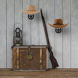 HYDERMUS Cowboy Hat Rack for Wall 2 Pack Rustic Metal Cowboy Hat Holder Cast Iron Cowboy Hat Hanger Western Wall Decor Horseshoe Hooks Storage Display Closet Bedroom Living Room Men's Christmas Gift