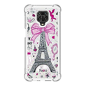 COTDINFORCA Compatible with Redmi Note 9S Case Glitter Cute for Girls Women Liquid Floating Quicksand Shockproof Protective Silicone Case for Xiaomi Redmi Note 9S / Redmi Note 9 Pro Bow Tower YB