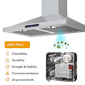 FIREGAS Range Hood 30 inch Wall Mount,450 CFM Ducted/Ductless Range Hood with Stainless Steel,Stove Hood Vent for Kitchen with 3 Speed Fan,Permanent Filters,Led Lights,Digital Touch,Charcoal Filter