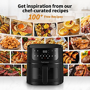 HAIMEEC Air Fryer 8-in-1 with 6.3 Qt Capacity and Easy View Windows, Max 400F, 95% Less Oil, 100+ Recipes, Shake Reminder, Nonstick Basket for Roast, Bake, Dehydrate, Reheat, Broil-CT03