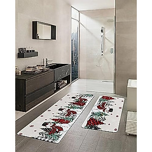Snowman Bath Mat for Tub,Non Slip Bathroom Floor Runner Rug Quick Dry & Absorbent Diatomaceous Earth Shower Sink Bedroom Kitchen Washable Doormat,Snowflake Christmas Red Buffalo Plaid 24x36+24x71