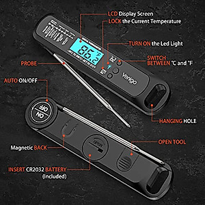 Venigo Digital Meat and Food Thermometer for Cooking and Grilling, Waterproof Instant-Read Cooking Thermometer, Kitchen Probe Thermometer for Baking, Roasting, Smoking, Deep Frying (Black)