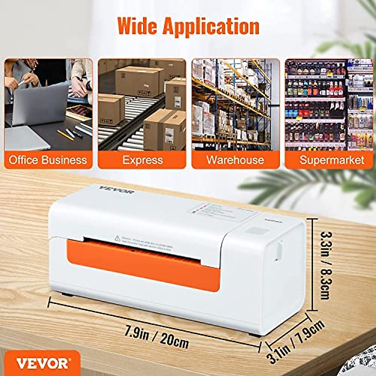 VEVOR Thermal Label Printer, Shipping Label Printer for 4"x6" Labels, USB Connection & Auto Label Recognition, Support Windows/MacOS/Linux/Chromebook, Compatible w/Amazon, Ebay, Etsy, UPS,etc