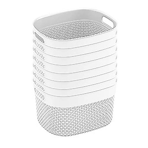 Curver Set of 8 Purl Small Decorative Plastic Organization and Storage Baskets Perfect Bins for Home Office, Closet Shelves, Kitchen Pantry and All Bedroom Essentials, 6.3QT/ 6L, White, 8 Count