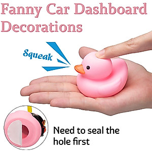 wonuu Pink Duck Car Dashboard Decorations Rubber Duck Car Ornaments Cool Duck with Propeller Helmet Sunglasses Gold Chain (Pink Hat White Star)