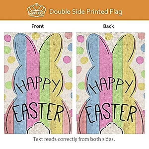 CROWNED BEAUTY Happy Easter Bunny Garden Flag 12×18 Inch Double Sided Rabbit Tail Outside Vertical Holiday Yard Flag
