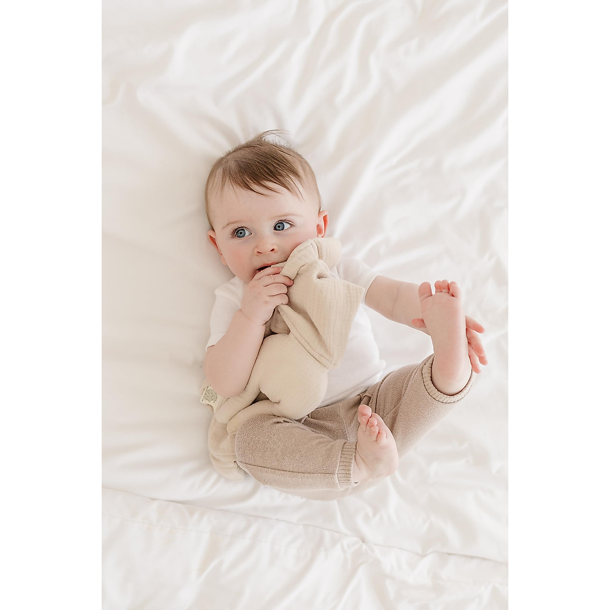 Marlowe & Co Organic Cotton Muslin Lovey Blanket, Organic Cotton Muslin Bunny Security Blanket (Natural Sand)