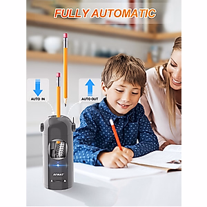 AFMAT Electric Pencil Sharpener for Colored Pencils 7-11.5mm, Fully Automatic Robot Pencil Sharpener, Auto in & Out, Rechargeable Hands-Free Pencil Sharpeners for Large Pencils, Home, Classroom, Gray
