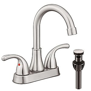 Bathroom Sink Faucet FRANSITON 4 Inch Faucet 2 Handle Bathroom Sink Faucet Lead-Free Brushed Nickel Bath Sink Faucet with Pop-up Drain Stopper and Supply Hoses
