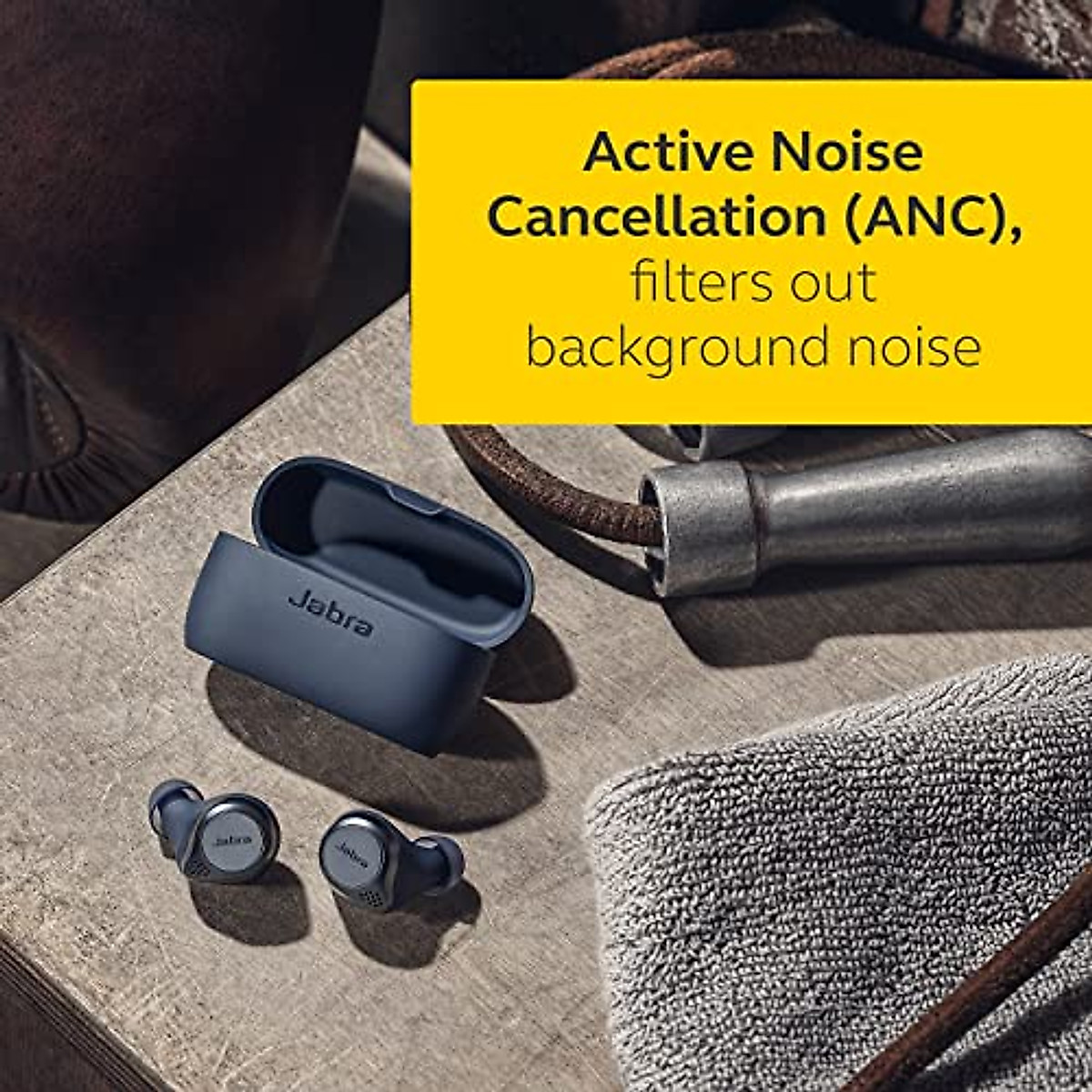 Jabra Elite Active 75t True Wireless Bluetooth, Navy – Earbuds for Running and Sport, Charging Case Included, 24 Hour Battery, Active Noise Cancelling Earbuds