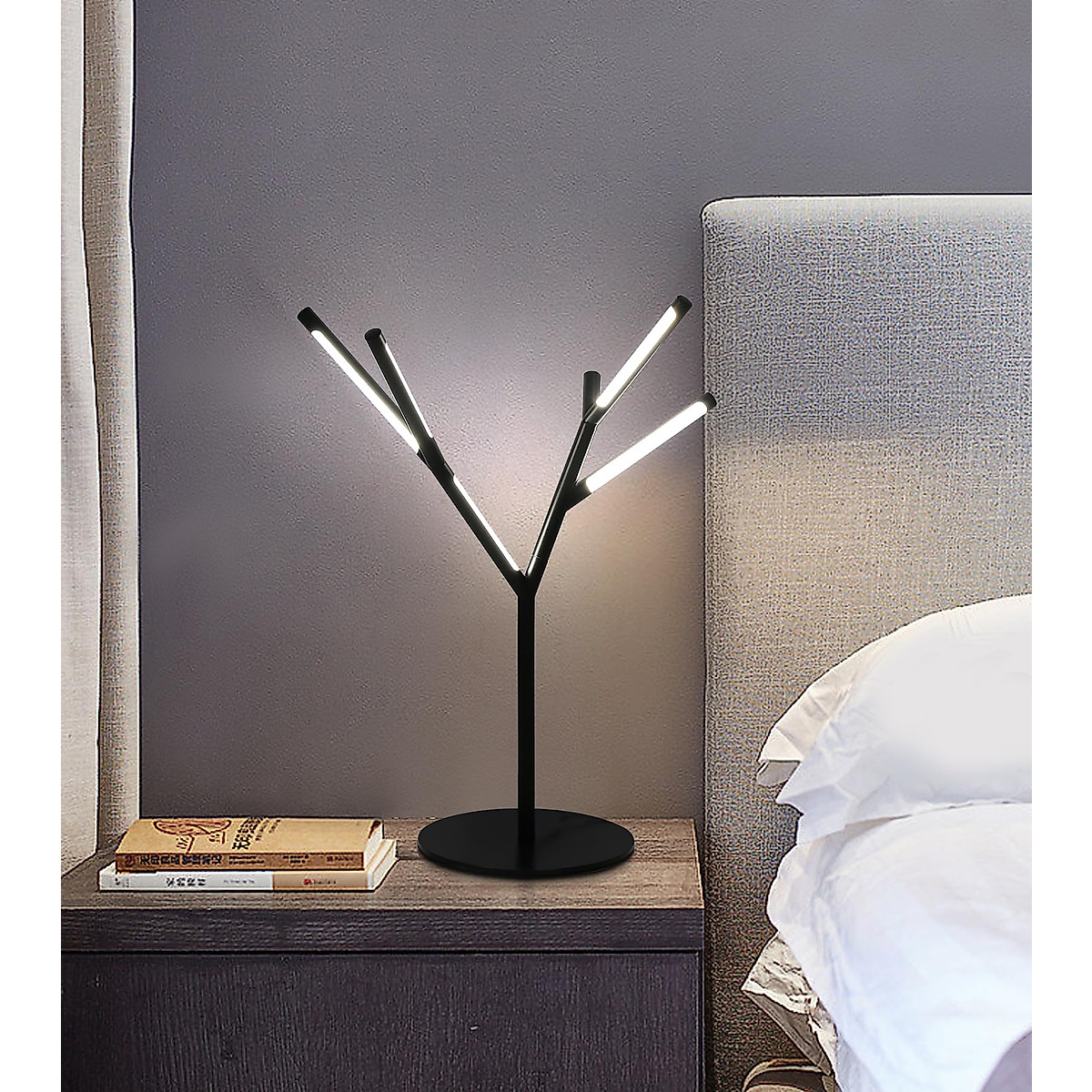 Q&S Bedside Table Lamp,Modern LED Black Table Lamp Mid Century Industrial Side Table Lamp for Living Room Bedroom Office Desk