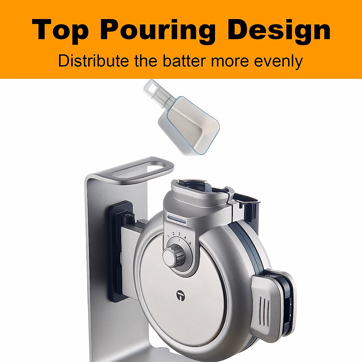 Tesslux Belgian Waffle Maker, Vertical Design with Non-stick Plate, 5 Browning Settings, with Precision-Pour Cup, 800W, Sliver