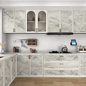 Beige/Silver Marble Contact Paper for Countertops Peel and Stick Wallpaper for Cabinet Vinyl Roll for Bathroom Kitchen Beige Granite Countertop Paper Cover 15.8''x78.7'' Contact Paper for Desk & Liner