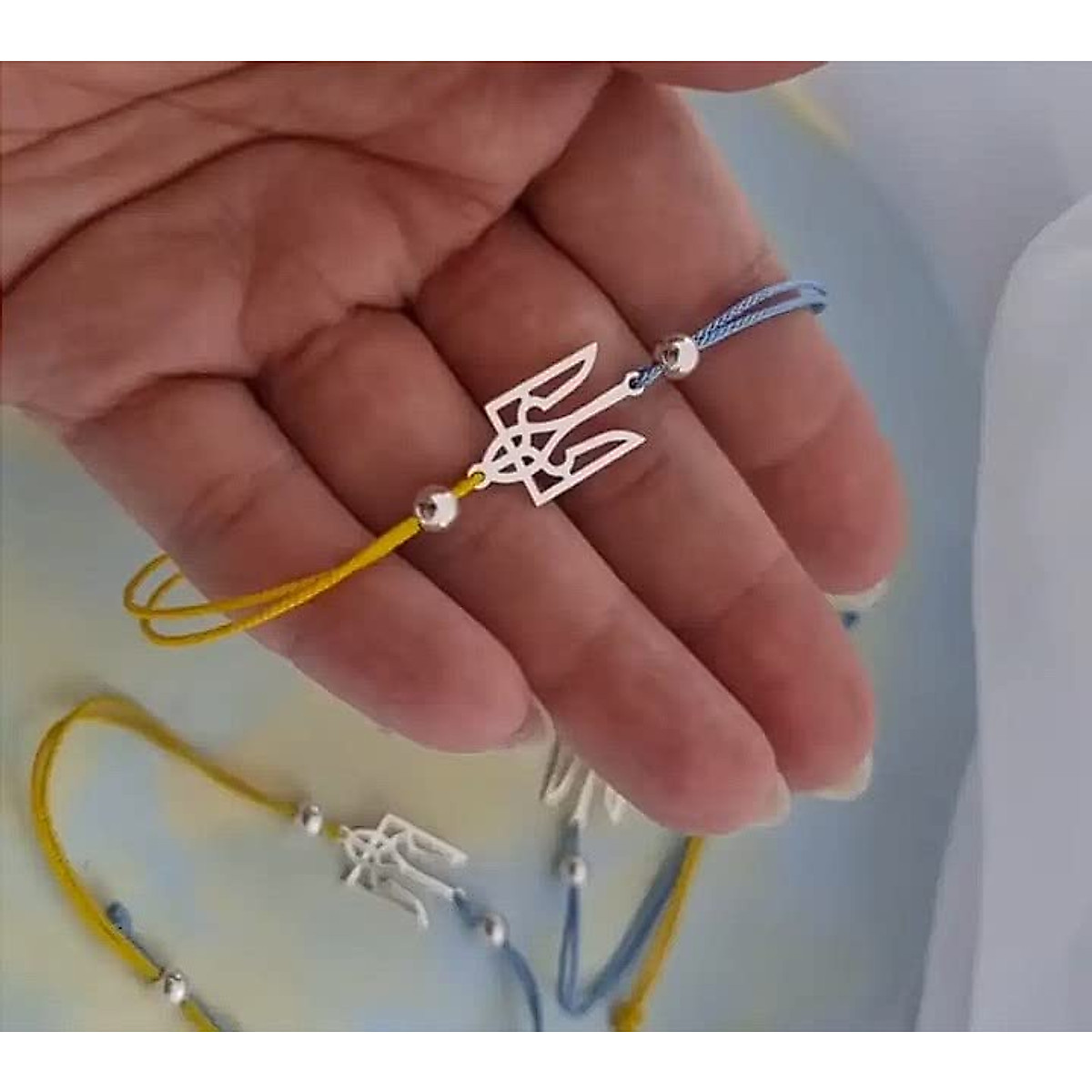 Tryzub Ukrainian bracelet 925 Sterling Silver Ukraine Flag National Emblem of Ukraine Unisex Link Bracelet 925 for Women Men Handmade in Ukraine