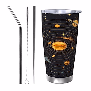 AYCZN Space Solar System 20 OZ Tumbler Stainless Steel Travel Coffee Mug, Galaxy Planet Insulated Water Bottle with Lid and Straws Leakproof Thermal Cup