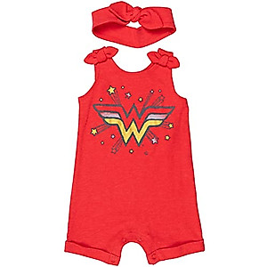 DC Comics Justice League Wonder Woman Infant Baby Girls Sleeveless Romper & Headband Red 18 Months
