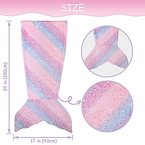 Softan Kids Mermaid Tail Blanket,Glow in The Dark Blanket for Girls, Soft Flannel Fleece Toddler Mermaid Blanket with Glitering Stars and Rainbow Ombre Fish Scale Design - 17" x 39"