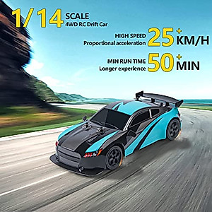 Rhybor GT RC Drift Car Remote Control Car Sport Racing Hight Speed Drift Cars, 1/14 RC Car for Adults Kids Gifts, 4WD 25KM/H RC Drift Vehicle with LED Lights