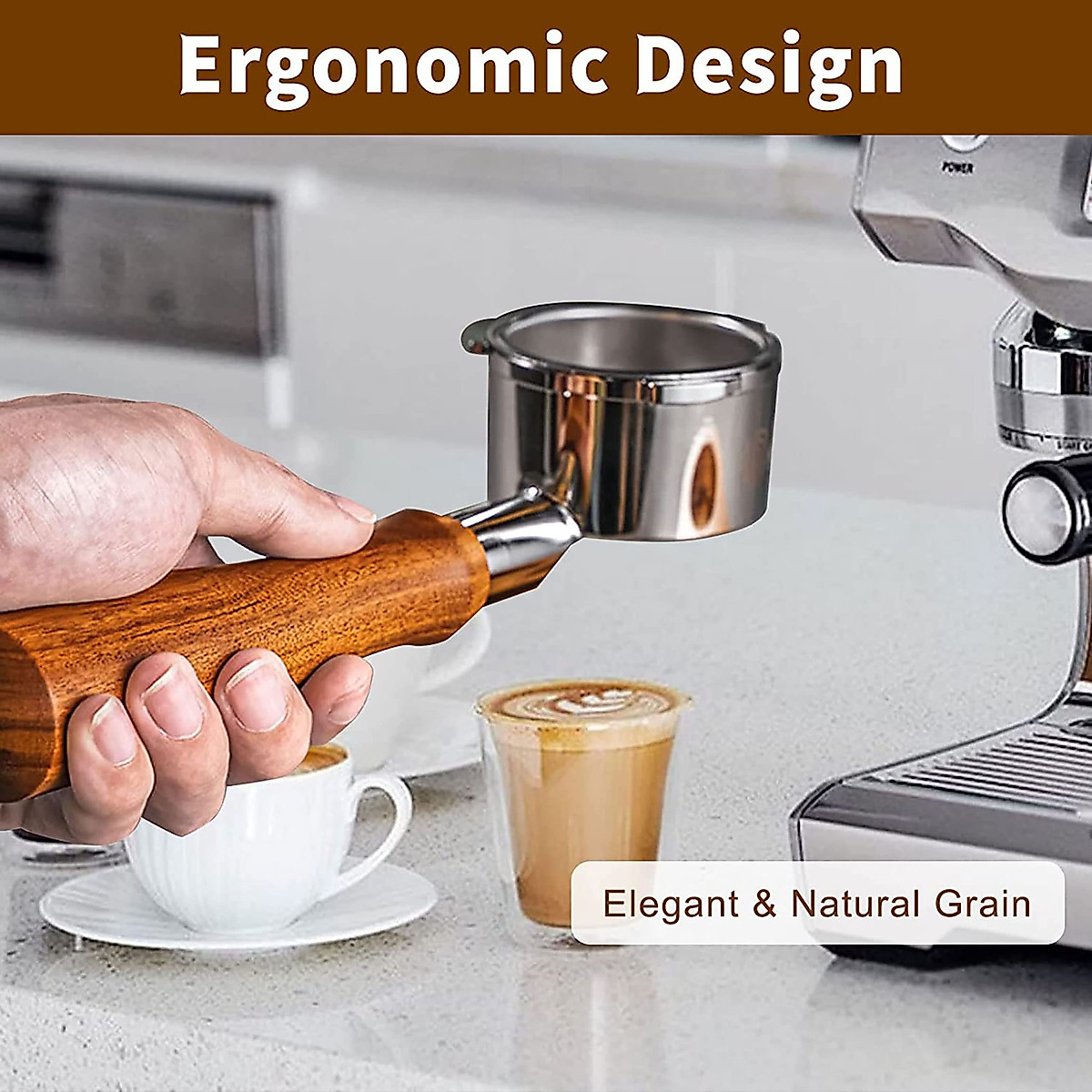 Lapto 54mm Coffee Bottomless Portafilter, Compatible with Breville Barista Bes 870/878/880 Replacement Parts Bottomless Portafilter（brown）.