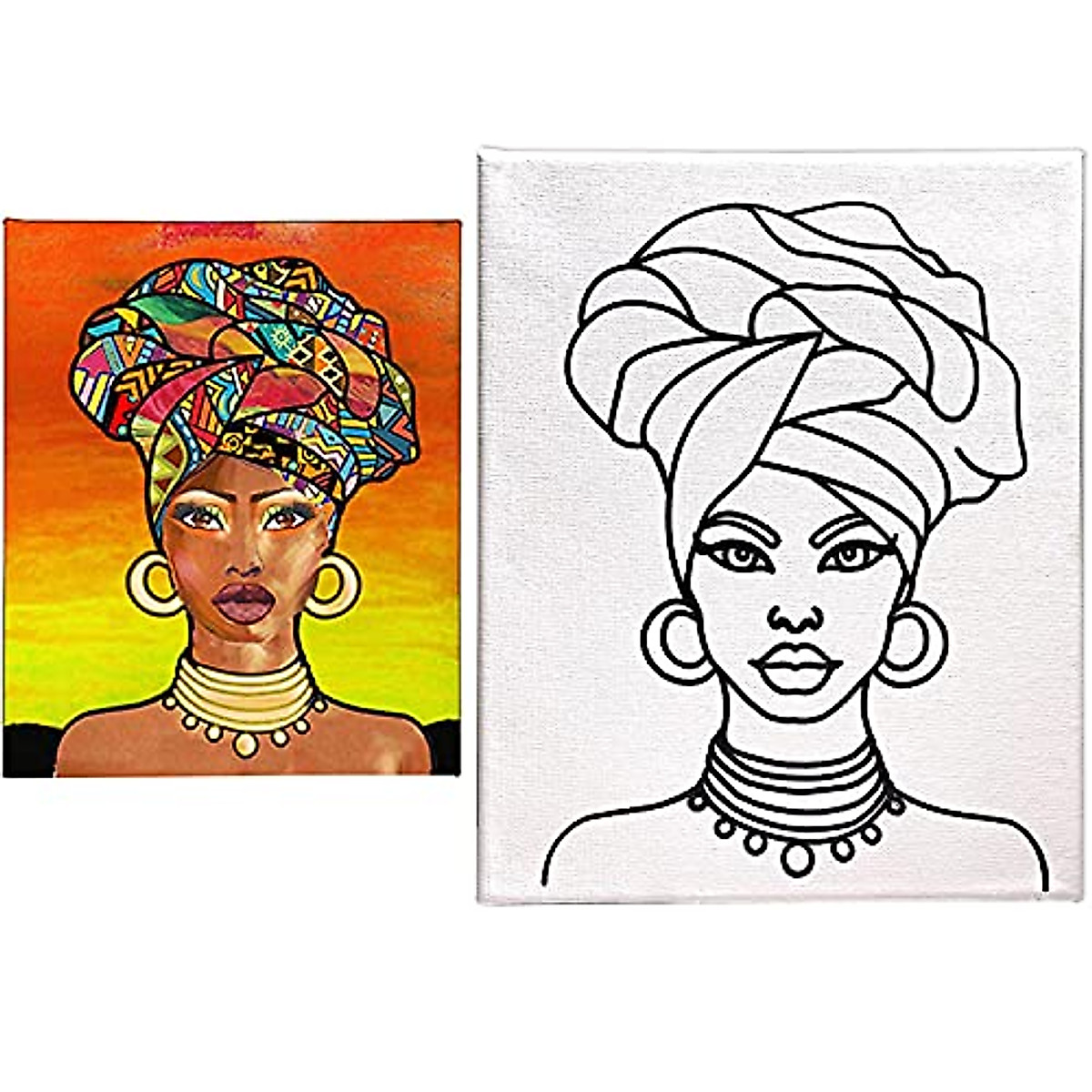 Indigo Art Studio Pre Drawn Canvas Paint Kit for Adults Kids | Stenciled With Marker | Art Activity | Afro Queen Retro | DIY Birthday Gift & Sip and Paint With Twist Party Queen #5 (8x10 Inches)