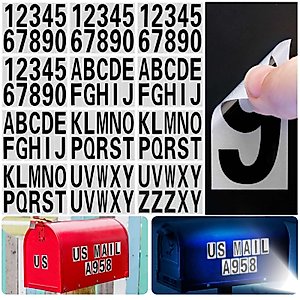 Seloom 118 Pieces Reflective Mailbox Numbers and Letters Stickers,Self-Adhesive vinyl numbers letters Stickers Decals Pre-Spaced Waterproof for Mailbox Signs Address Door Cars(Black in Silver,2 Inch)