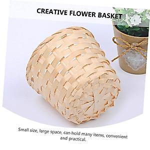 Toyvian 5pcs Woven Basket Storage Basket Woven Bucket Rattan Makeup Basket Small Wicker Baskets Flower Seagrass Belly Basket Wood Chip Basket Woven Cube Candy Bowl Wooden Doll House Round