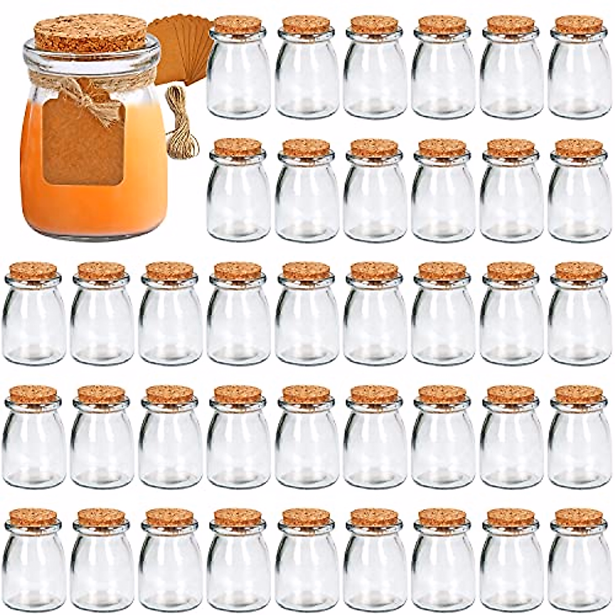Ufrount Small Glass Decorative Bottles With Cork Lids,3.4oz Mini Yogurt Mason Jar,Set of 40,Great for Wedding Favor,DIY Projects.