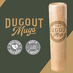 DUGOUT MUGS: Baseball Bat Drinking Mug with Engraving - 12 oz. (3x3x10 inches) - Double Sealed, Solid Wood - For Hot and Cold Drinks - Proudly Made in the USA