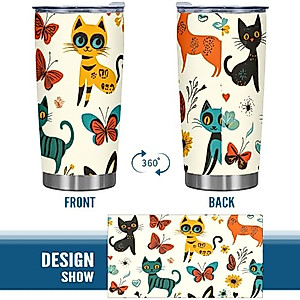 QWEUIOP 20oz Insulated Travel Coffee Mug Cute Cartoon Cats Stainless Steel Tumbler with Lid Double Wall Vacuum Coffee Cup For Hot and Cold Drinks14079