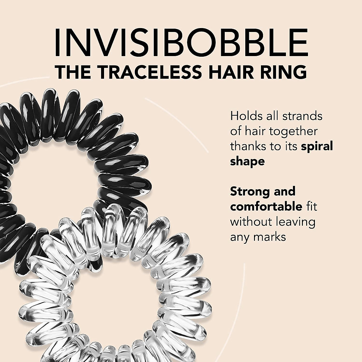 invisibobble Original Traceless Spiral Hair Ties - Pack of 8, Crystal Clear and True Black- Strong Elastic Grip Coil Accessories for Women - Non Soaking - Gentle for Girls Teens and Thick Hair