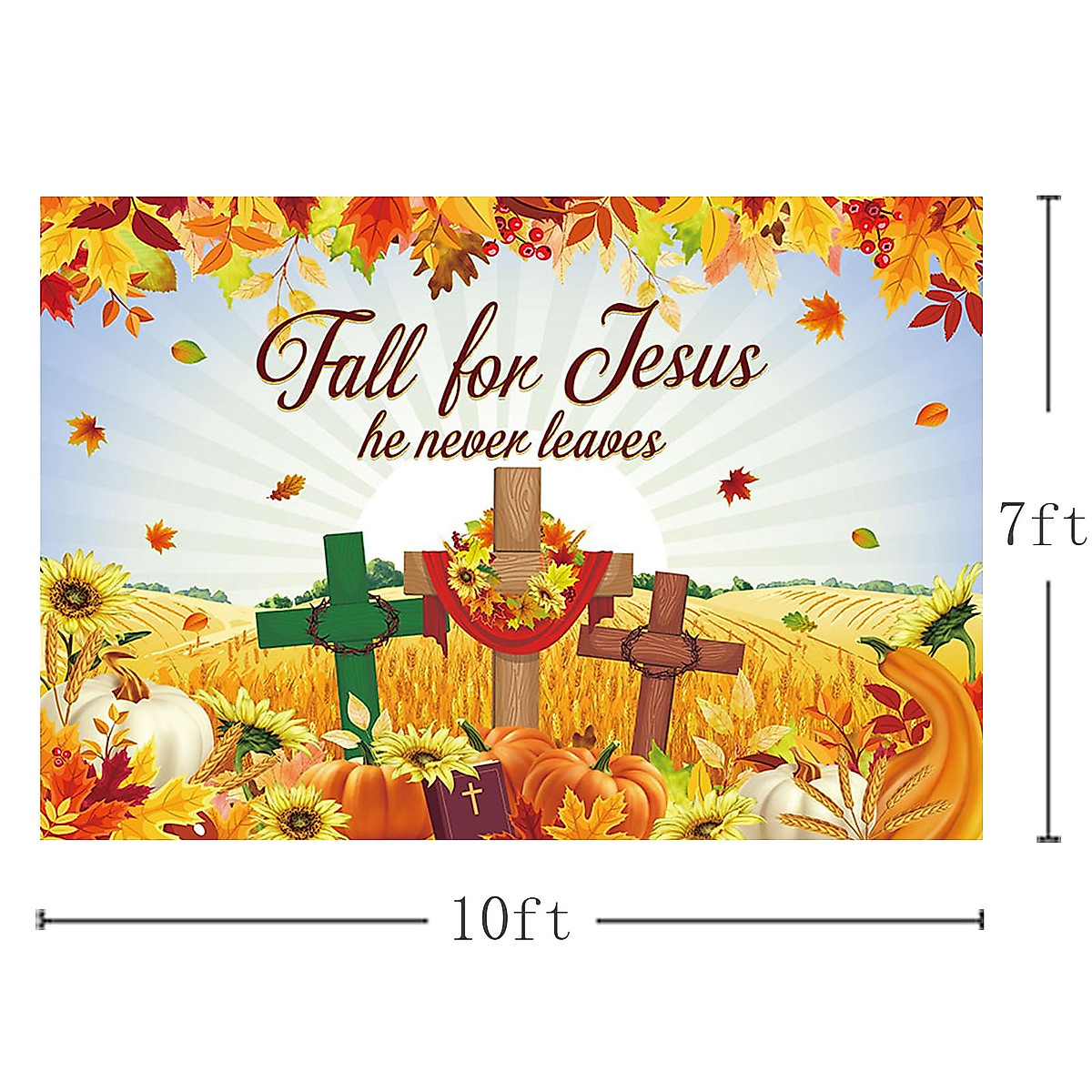 MEHOFOND 10x7ft Fall for Jesus Backdrop Pumpkin Autumn Decorations Banner Maple Leaf Bible Decoration Christian Religion Polyester Background Thanksgiving Party Supplies Autumn Photo Booth Props
