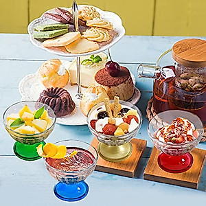 Lawei 12 Pack Acrylic Ice Cream Bowl, 8 Oz Colorful Footed Dessert Cups, Clear Reusable Trifle Bowl for Serving Dessert, Sundae, Ice Cream, Pudding, Cocktail, Condiment, Snack, Party