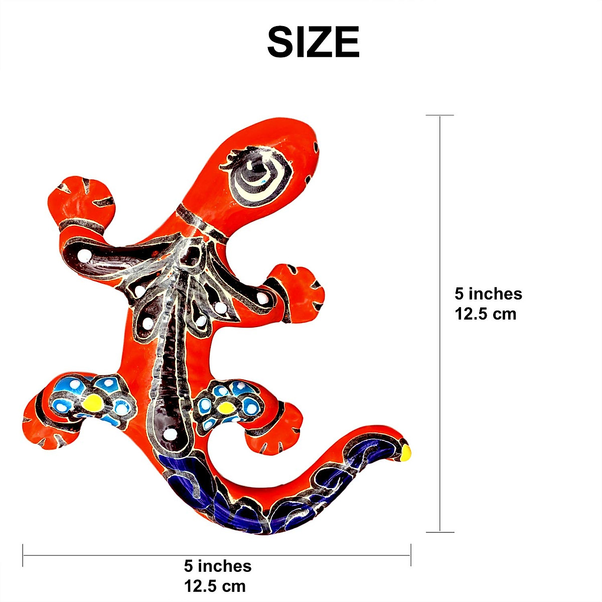 Colorful Ceramic Lizard - Talavera Pottery Mexican Garden Home Decor Creatures Salamander Dragonfly Animals Reptiles Hand-Painted Gecko Wall Art - Made in Mexico - Lagartija