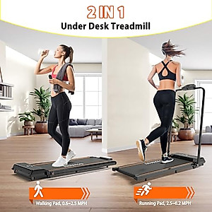 HOWHAI Treadmill, Walking Pad Treadmills for Home with 2.5HP, Speed 6.2-7.6MPH Walking Pad with Handle Bar, Foldable Treadmill, Remote Control and LED Display, Space-Saving for Home Office(Orange)