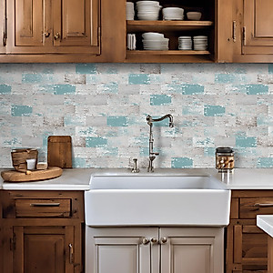 DEWOO 10-Sheet Peel and Stick Tiles Backsplash Stick on Tiles for Kitchen Wall (13.5" x 11.4"，Retro Blue