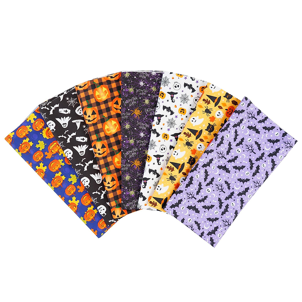 7PCS Halloween Christmas Fabric Cotton Fabric Squares 20" x 20" Fat Quarter Fabric Bundles Craft Fabric for Patchwork Sewing Quilting Crafting DIY (Halloween)